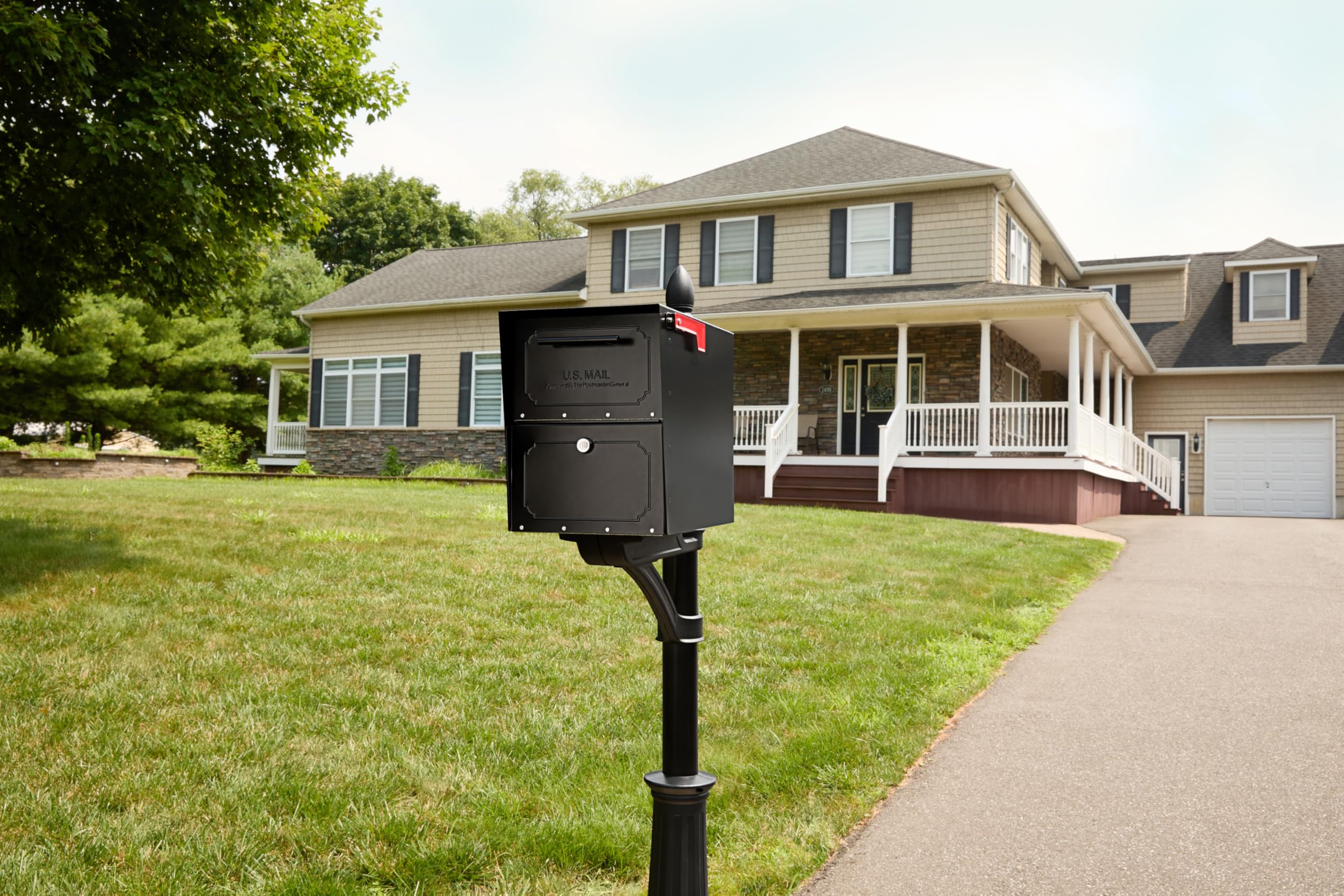 Architectural Mailboxes Oasis TriBolt Galvanized Steel, Locking Post Mount Mailbox, Compatibility Code H, 620020B-10, Black, Extra Large Capacity