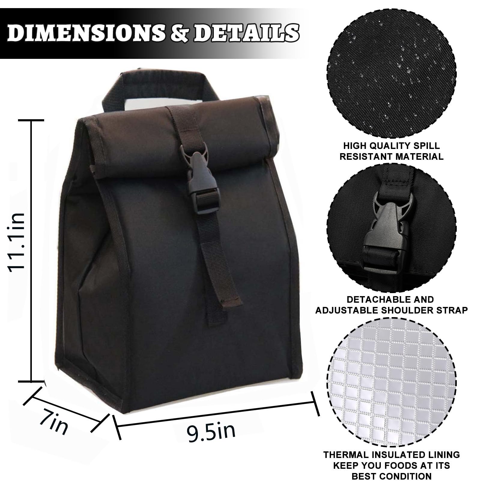 ZM-YOUTOO Insulated Lunch Bag Thermal Foldable Lunch Box with Adjustable Shoulder Strap for Men, Adults, Women Office, Work, Picnic Hiking Beach