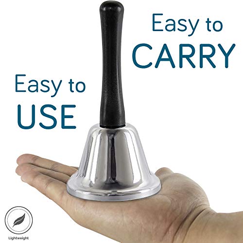 [2 Pack] Silver Steel Call Bells with Handle - Hand Bell Ring, Bed Alarm Elderly Assistance, School Teacher Classroom Doorbell, Office Reception Desk Restaurant Counter Tea Table Ringer Instrument