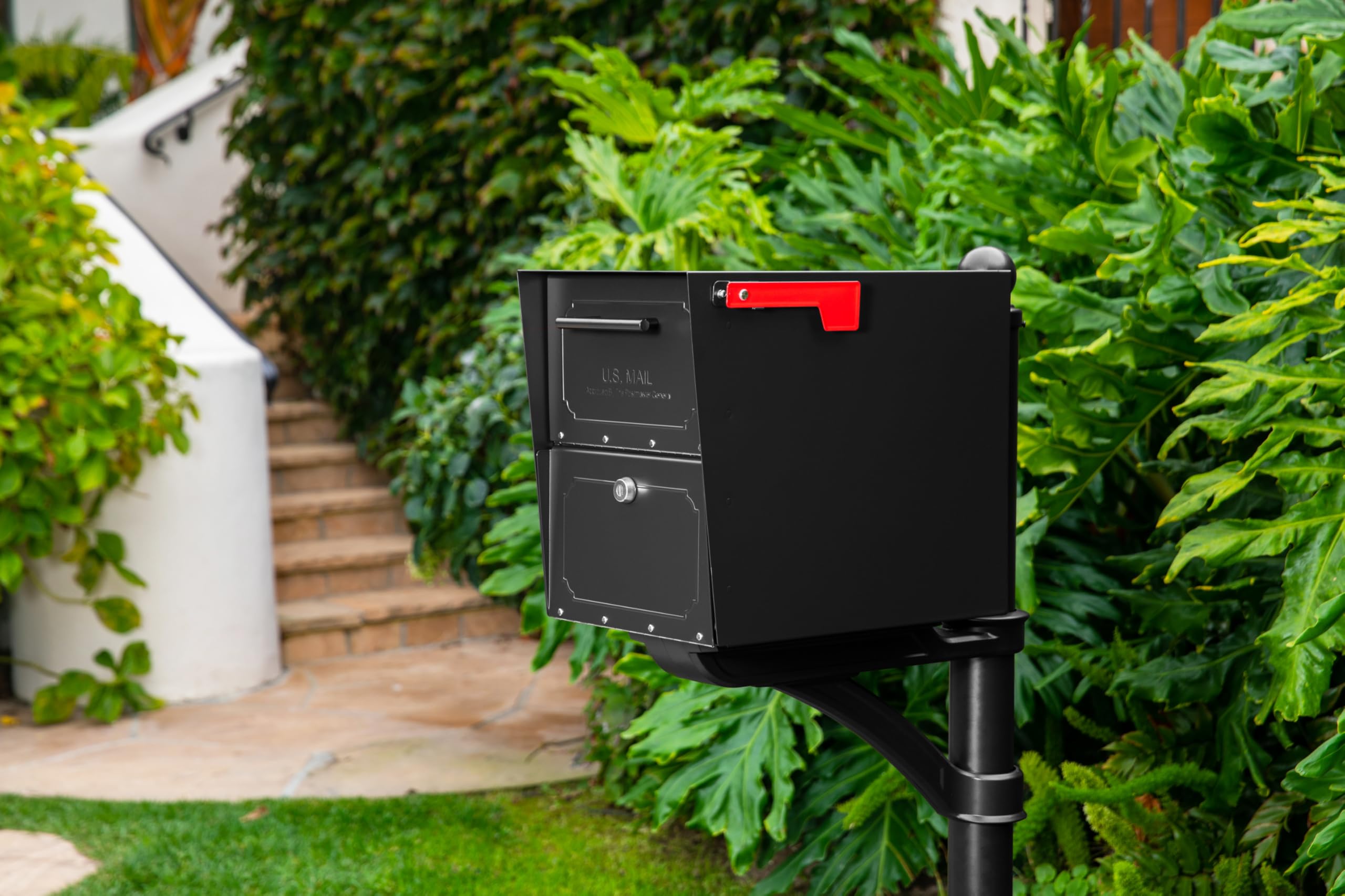 Architectural Mailboxes Oasis TriBolt Galvanized Steel, Locking Post Mount Mailbox, Compatibility Code H, 620020B-10, Black, Extra Large Capacity