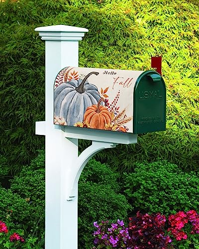 Hello Fall Magnetic Mailbox Cover Oversized 21"x25.5" Rustic Orange Blue Pumpkims Leaves Flowers Thanksgiving Post Box Cover Mailbox Wraps Post Letter Box Cover for Holiday Garden Yard Outdoor Decor