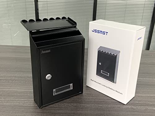 Jssmst Mailboxes Wall Mount with Key Lock β Small Metal Mailboxes Horizontal, 12.4 x 8.3 x 3.05 Inch, Black New