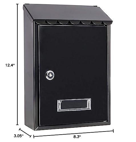 Jssmst Mailboxes Wall Mount with Key Lock β Small Metal Mailboxes Horizontal, 12.4 x 8.3 x 3.05 Inch, Black New