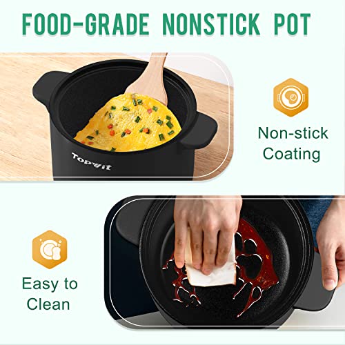 Topwit Electric Pot with Steamer, 1.5L Non-stick Ramen Cooker, Hot Pot Electric, Electric Pot for Cooking Pasta, Noodles, Steak, Egg, Portable Pot with Dual Power Control, Dorm Room Essentials, Black…