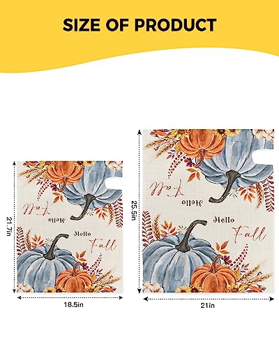 Hello Fall Magnetic Mailbox Cover Oversized 21"x25.5" Rustic Orange Blue Pumpkims Leaves Flowers Thanksgiving Post Box Cover Mailbox Wraps Post Letter Box Cover for Holiday Garden Yard Outdoor Decor