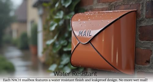 NACH Wall Mount Mailboxes for Outside, 12.5 x 5 x 10 inch Terracotta Wall Mailboxes for Outside, Waterproof Mailboxes for Outside - Envelope Mailbox