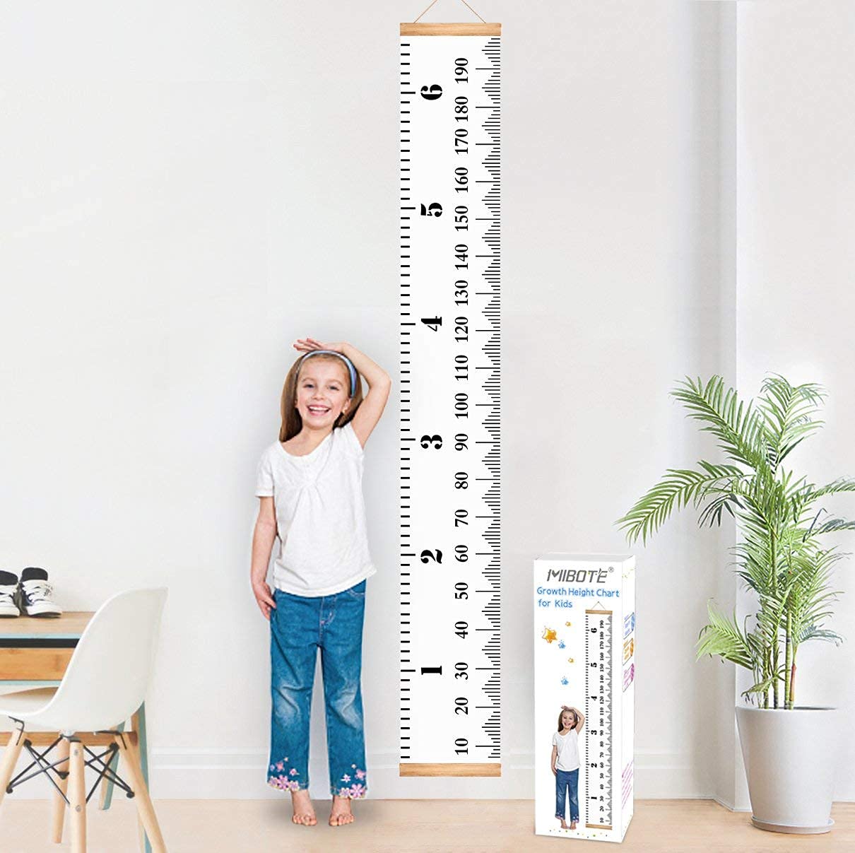 MIBOTE Baby Growth Chart Handing Ruler Wall Decor for Kids, Canvas Removable Growth Height Chart 79" x 7.9"