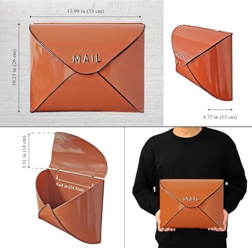 NACH Wall Mount Mailboxes for Outside, 12.5 x 5 x 10 inch Terracotta Wall Mailboxes for Outside, Waterproof Mailboxes for Outside - Envelope Mailbox