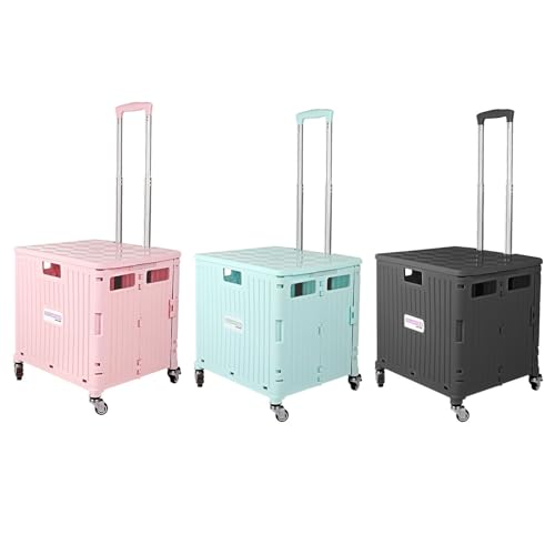 130LB Shopping Cart Folding Utility Cart Collapsible Shopping Handcart w/4 Wheels Rolling (Pink)
