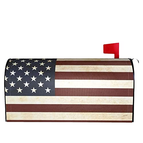 Memorial Day Anniversary God Bless Us Magnetic Mailbox Covers and Hand Waving Flag for Veterans Day,Wooden Stick Flag and Magnetic Letter Post Box Wraps Cover for Outdoor Home Garden Decor