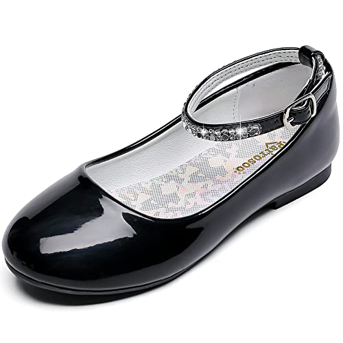 Parrosoo Girls Black Dress Shoes Flower Girl Shoes Little Girls Dress Shoes Kids Princess Toddler Girls Flats Wedding Party Birthday (8302Black 9)