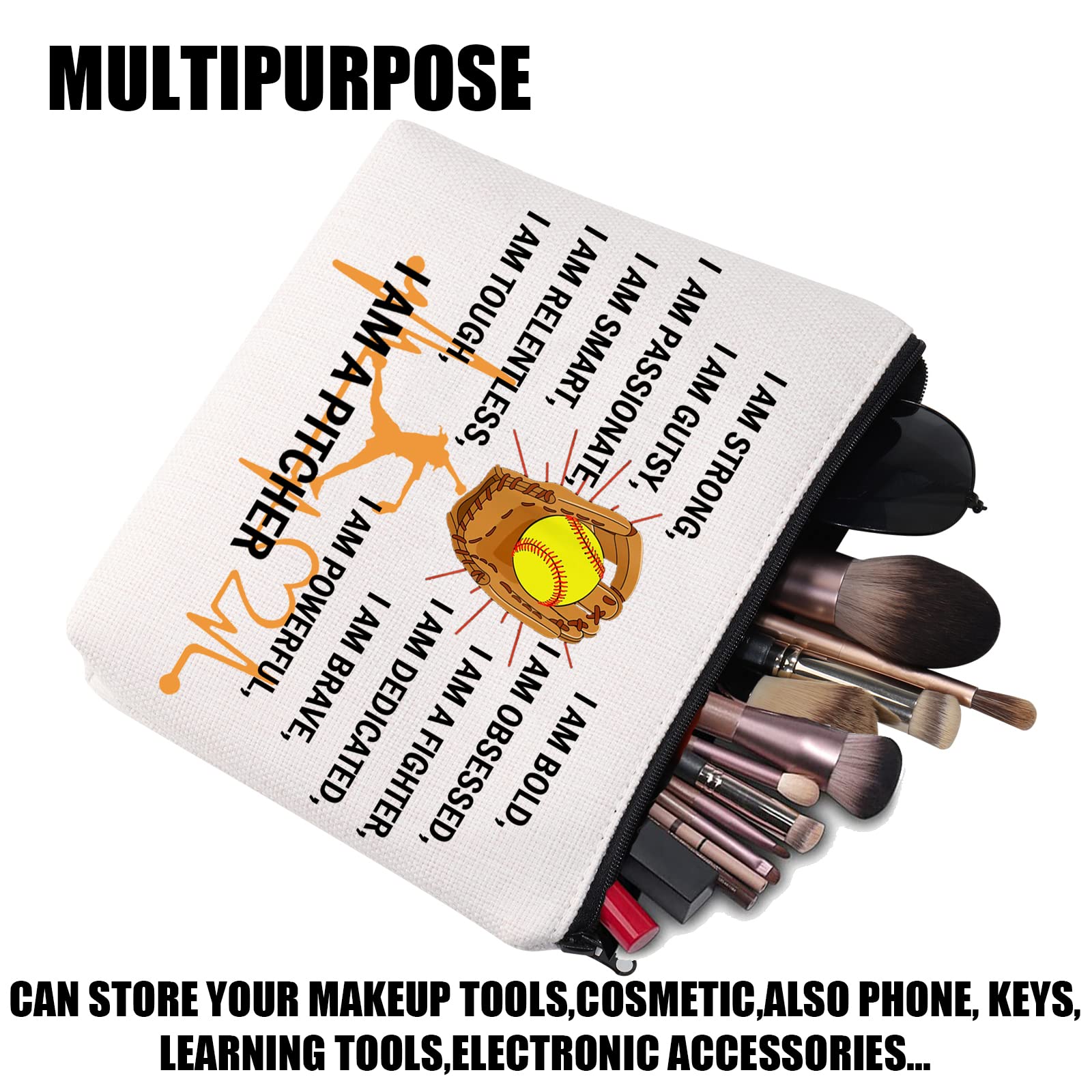 JYTAPP Softball Makeup Bag I Am Strong I Am Bold Softball Player Gift Softball Pitcher Gift Softball Theme Sport Cosmetic Pouch Bag