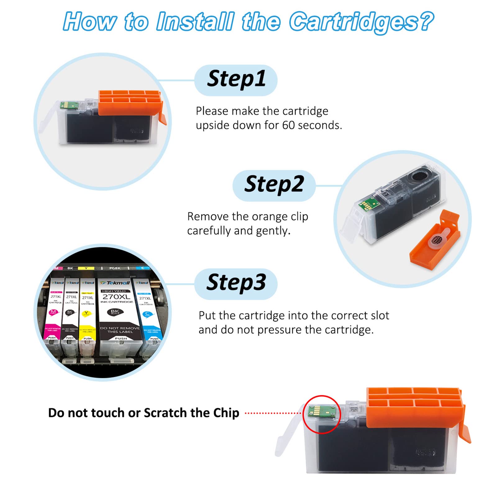 Tekmall Compatible C A K E Ink Cartridges PGI-270XL CLI-271XL 270 Ink 271 Work with PIXMA TS5020, TS6020, MG6821,MG5720, MG5721,MG5722,MG6820,MG6822 Printers--5 Packs(No Grey)