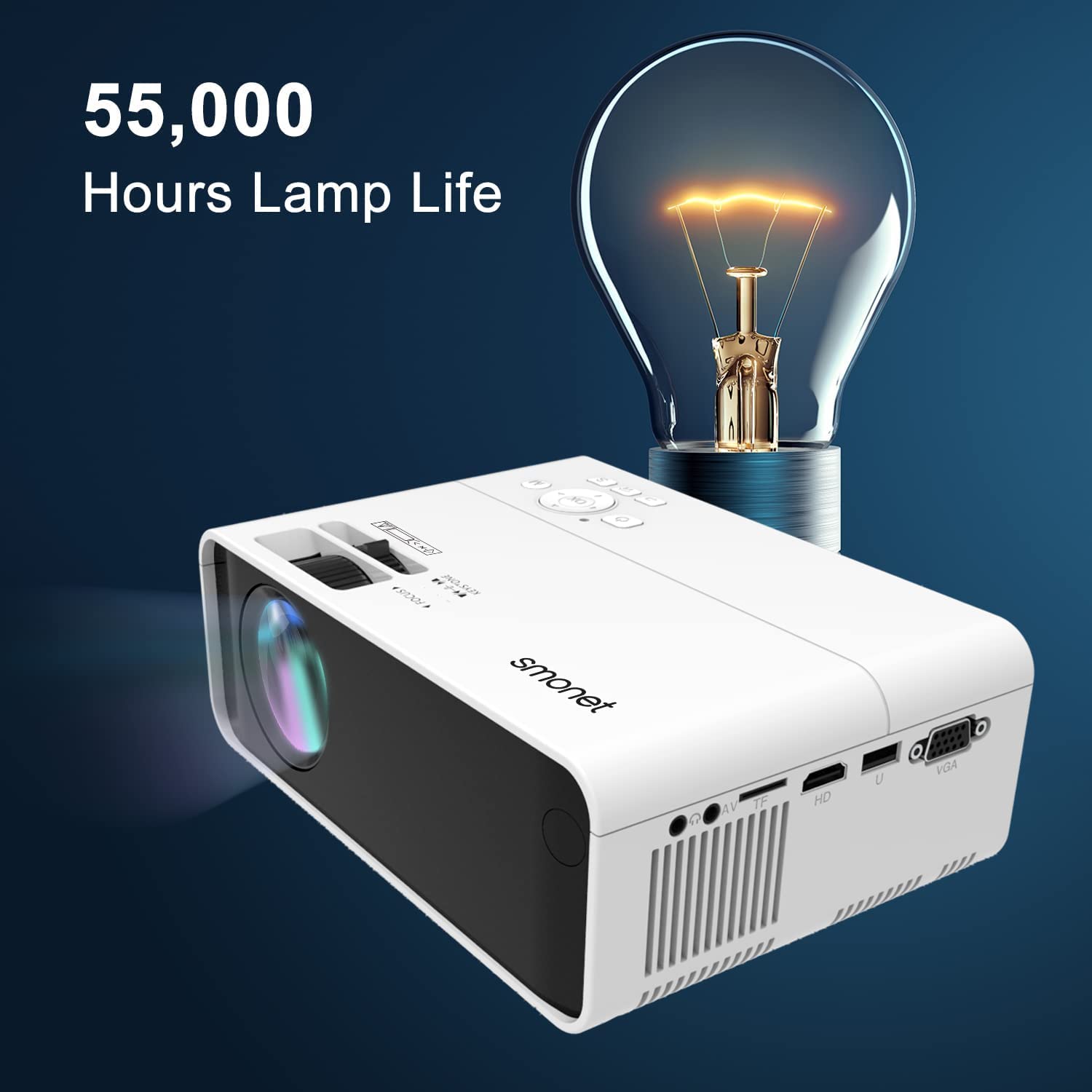 SMOENT 1080P Movie Projector 7500L Home Projector Video TV Projector Mini Portable Projector Outdoor Indoor Wall Compatible with TV Stick Laptops PC PS5 HDMI USB