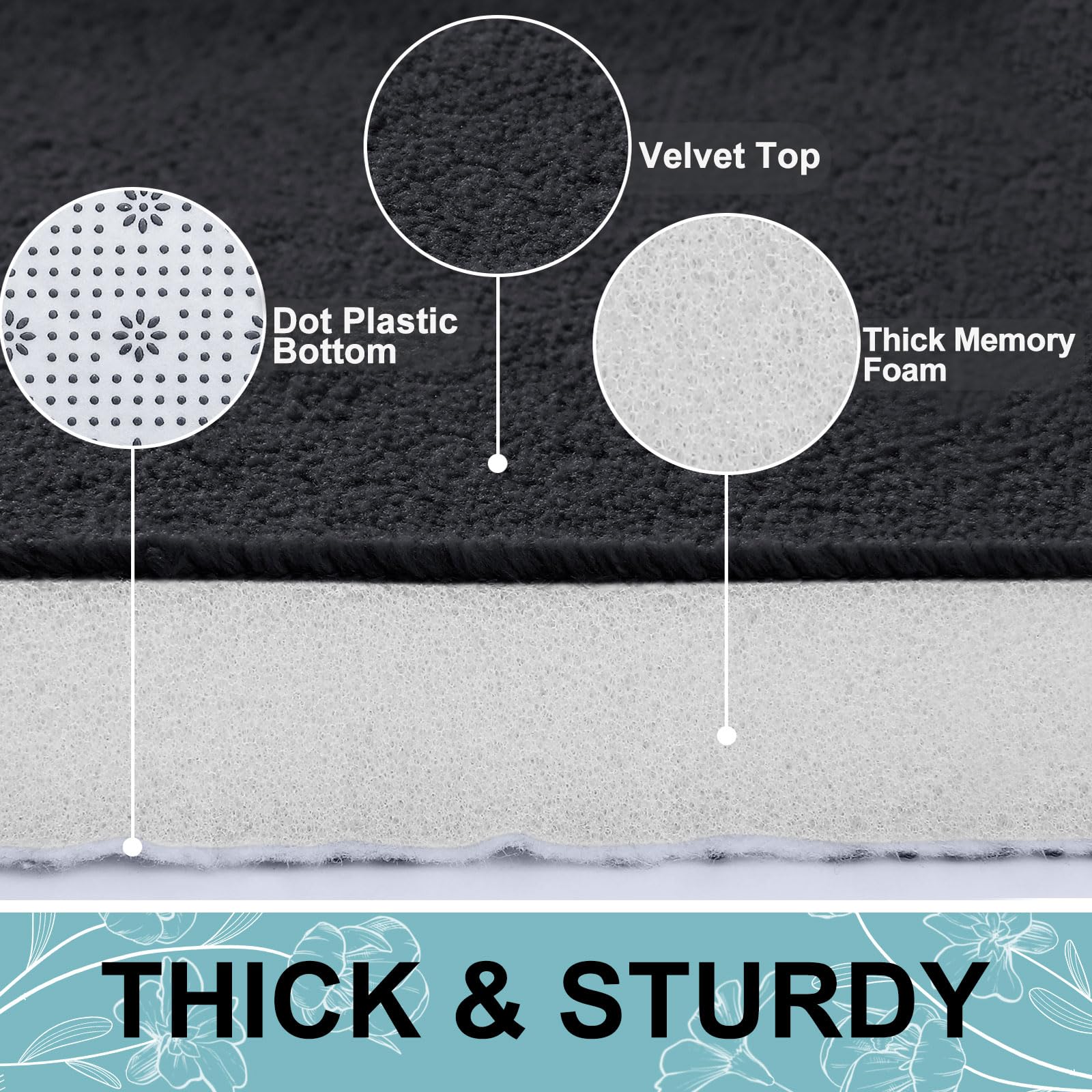 Smiry Memory Foam Bath Mat, Super Soft Absorbent Bathroom Rugs Non Slip Bath Rug Runner for Shower Bathroom Floors, 17" x 24", Black