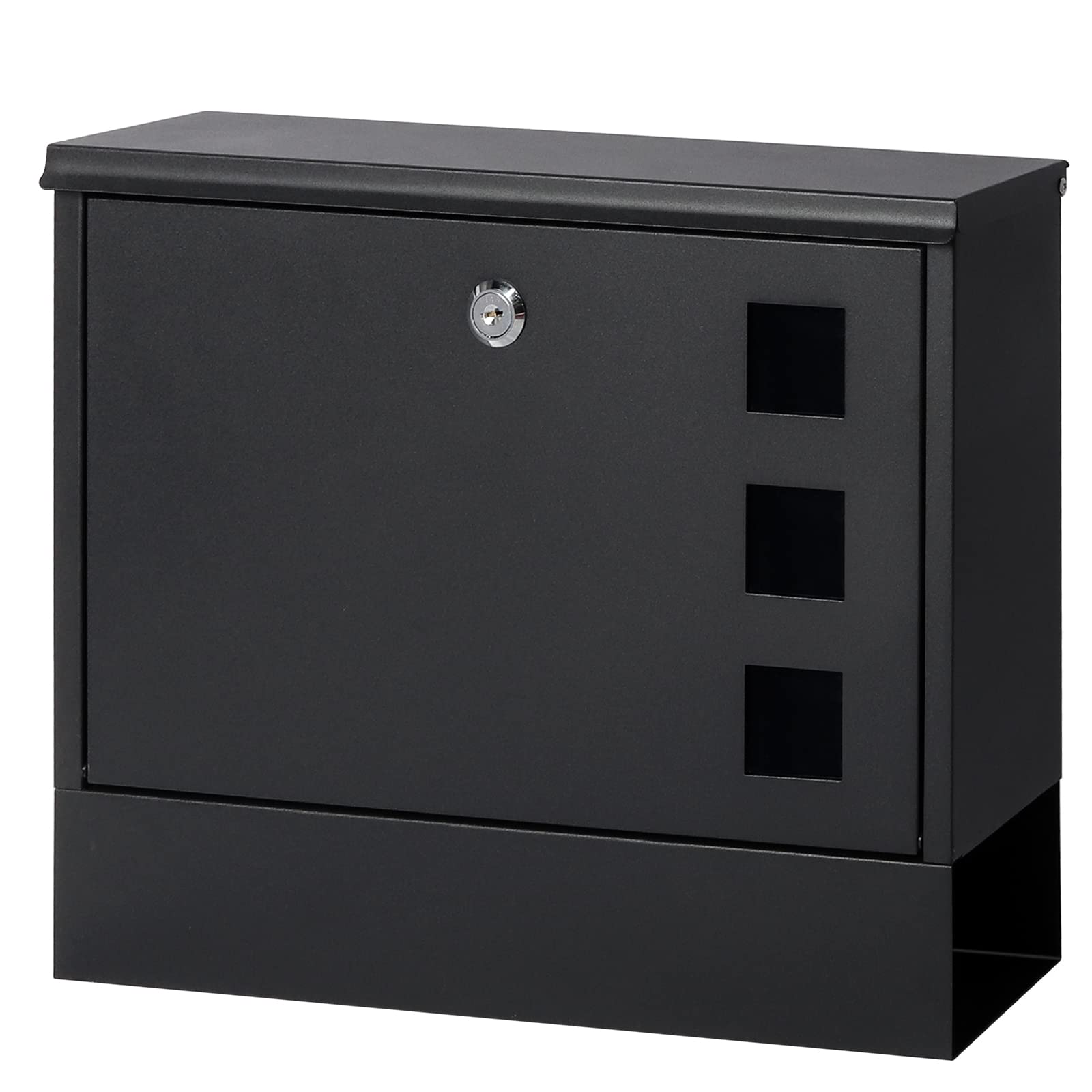 Kasten Wall-Mount Mailbox for Outside, Large Capacity Metal Mailbox with Newspaper Compartment, 14.3 x 4.1 x 11.8 Inch, Black