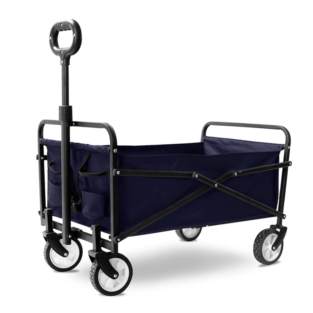 Suuim Collapsible Folding Wagon, Heavy Duty Collapsible Folding Wagon Utility Outdoor Camping Garden Cart with Adjustable Handle,600D Wear-Resistant Oxford