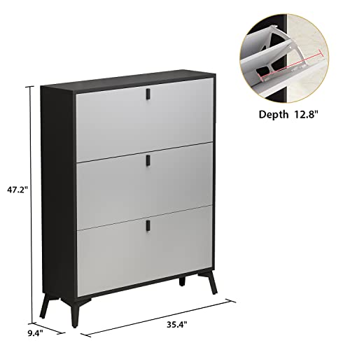 FUFU&GAGA Shoe Cabinet with 3 Flip Drawers for Entryway, Modern Freestanding Rack Storage Organizer (Grey/Dark Grey, 35.4”W x 9.4”D x 47.2”H)