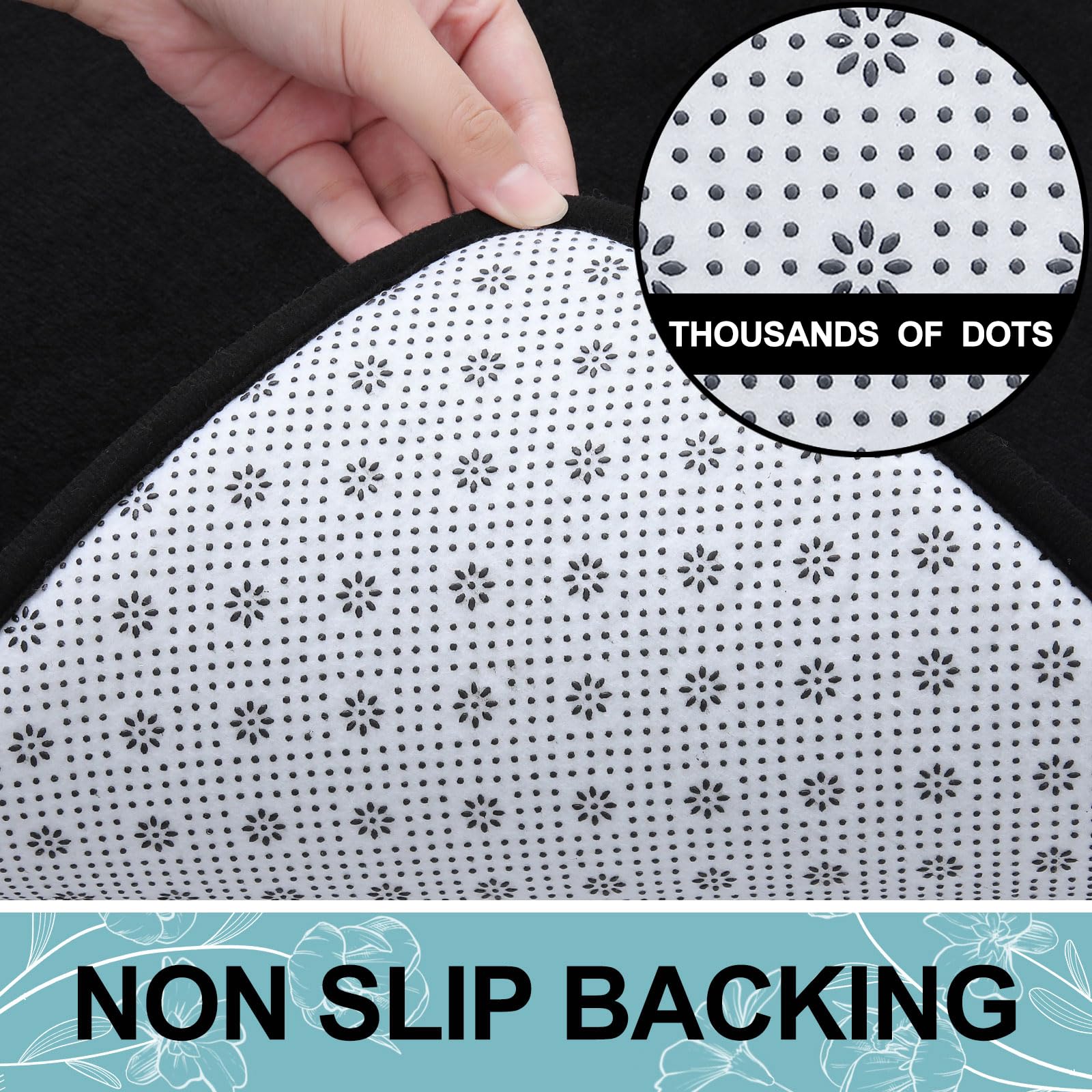 Smiry Memory Foam Bath Mat, Super Soft Absorbent Bathroom Rugs Non Slip Bath Rug Runner for Shower Bathroom Floors, 17" x 24", Black