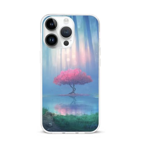 Niapessel Compatible with iPhone 15 Pro Max Case Pink Cherry Tree in Forest Print Shockproof Protective Phone Cases Slim Thin Cover TPU for Women Men Boys Girls