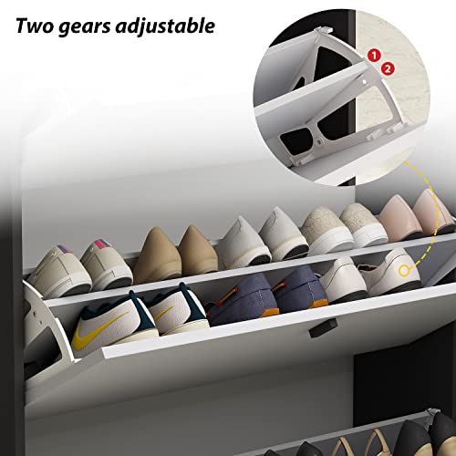 FUFU&GAGA Shoe Cabinet with 3 Flip Drawers for Entryway, Modern Freestanding Rack Storage Organizer (Grey/Dark Grey, 35.4”W x 9.4”D x 47.2”H)