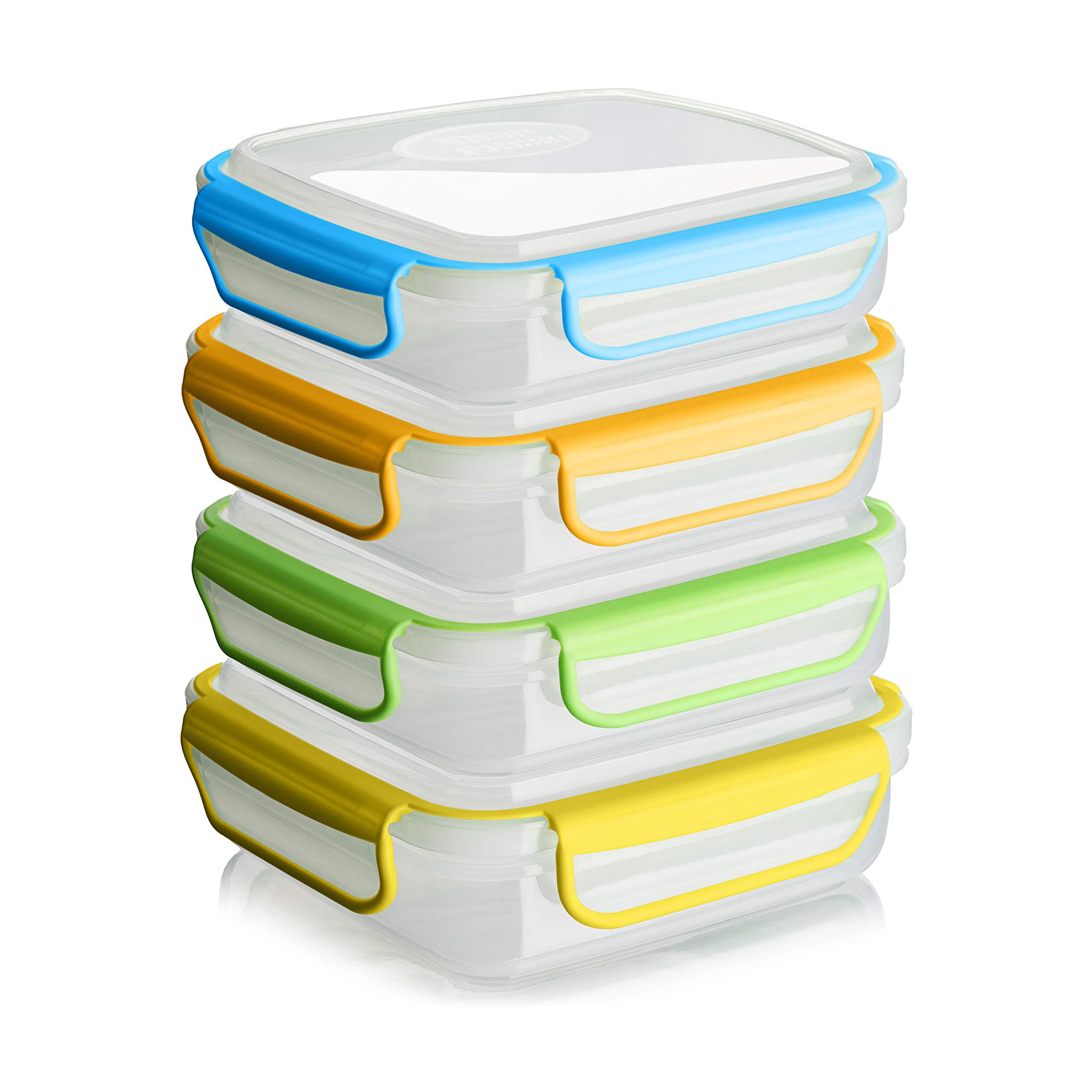 Snap Fresh - 4 Pack of Sandwich Containers (450 ml) - Reusable, BPA Free Plastic, Snap & Lock Shut Lids and Silicone Seal. Great for Fruit, Salad, Lunch Box Snacks and Food Storage; Kids and Adults
