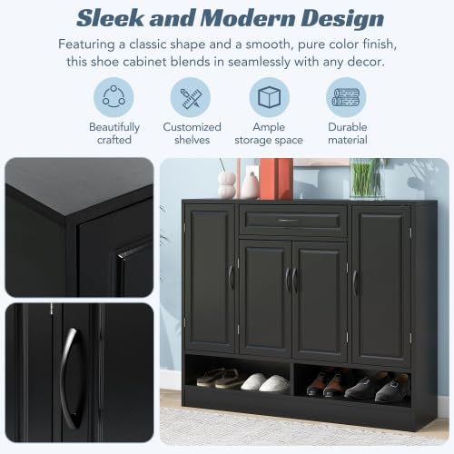 FridayParts Sleek and Modern Cabinet with Adjustable Shelves, Minimalist Shoe Storage Organizer with Sturdy Top Surface, Space-Saving Design Side Board for Various Sizes of Items, Black