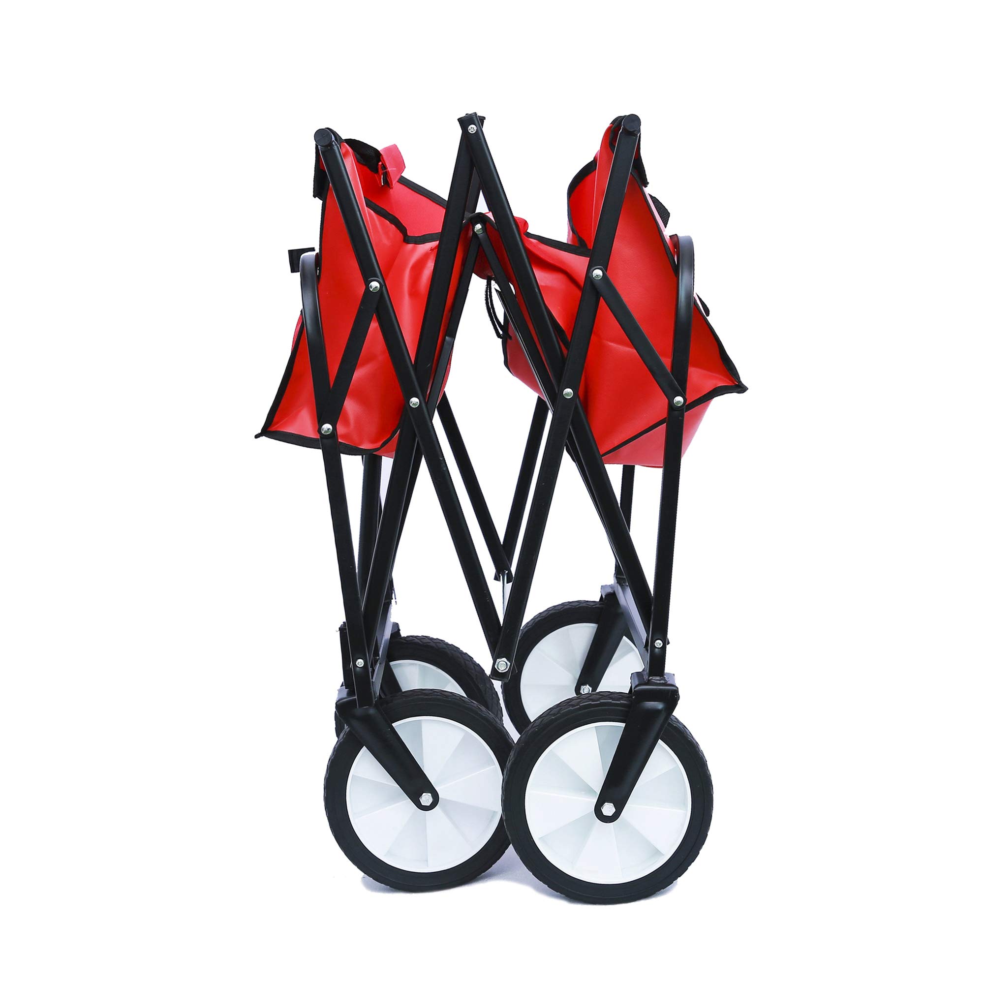 Folding Wagon, Garden Cart Heavy Duty Collapsible Folding All Terrain Utility Beach Garden Shopping, Utility Cart Collapsible (Red)