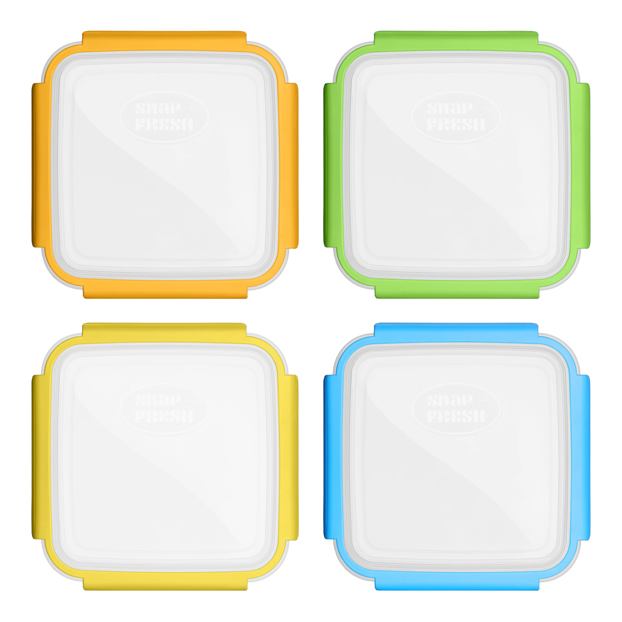 Snap Fresh - 4 Pack of Sandwich Containers (450 ml) - Reusable, BPA Free Plastic, Snap & Lock Shut Lids and Silicone Seal. Great for Fruit, Salad, Lunch Box Snacks and Food Storage; Kids and Adults