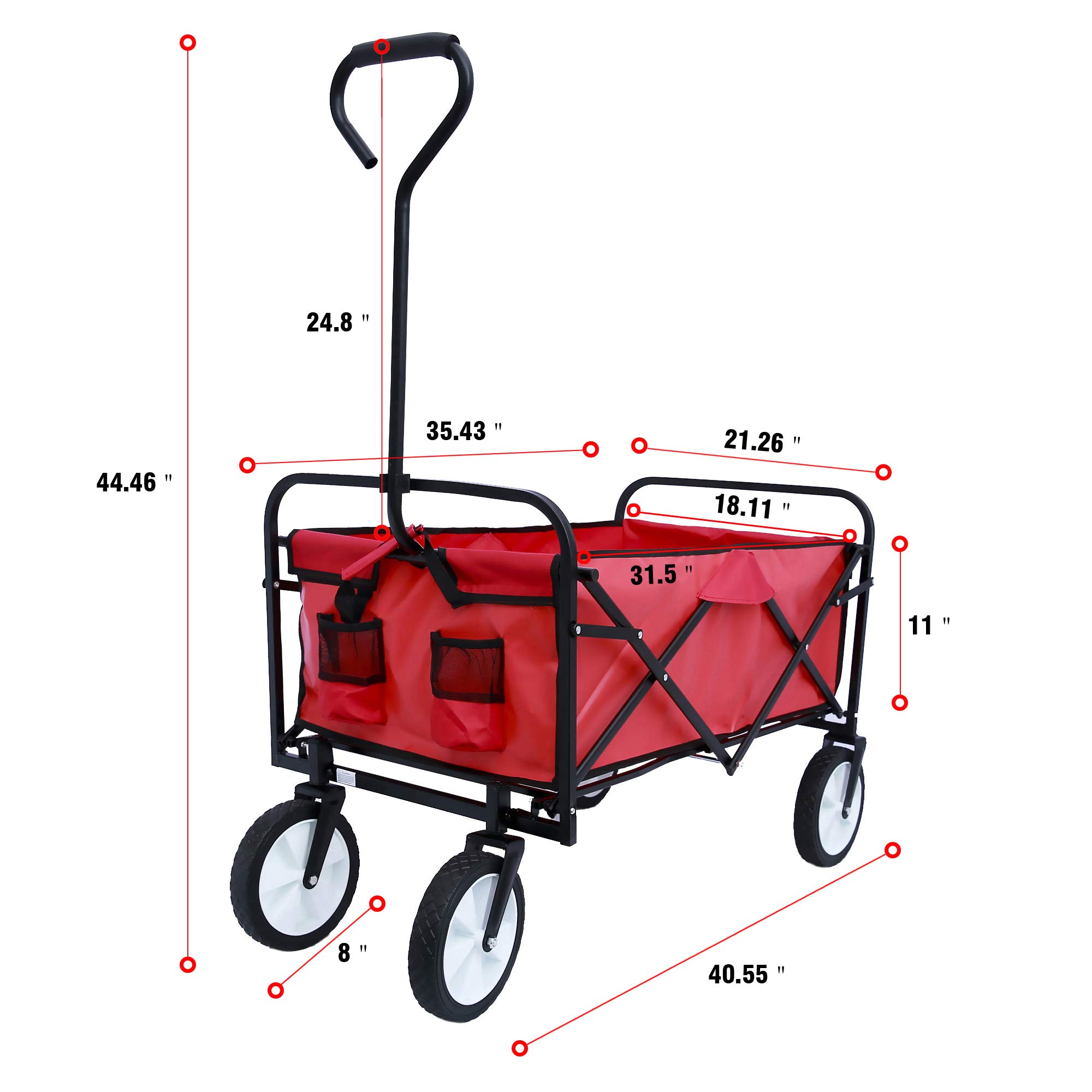 Folding Wagon, Garden Cart Heavy Duty Collapsible Folding All Terrain Utility Beach Garden Shopping, Utility Cart Collapsible (Red)
