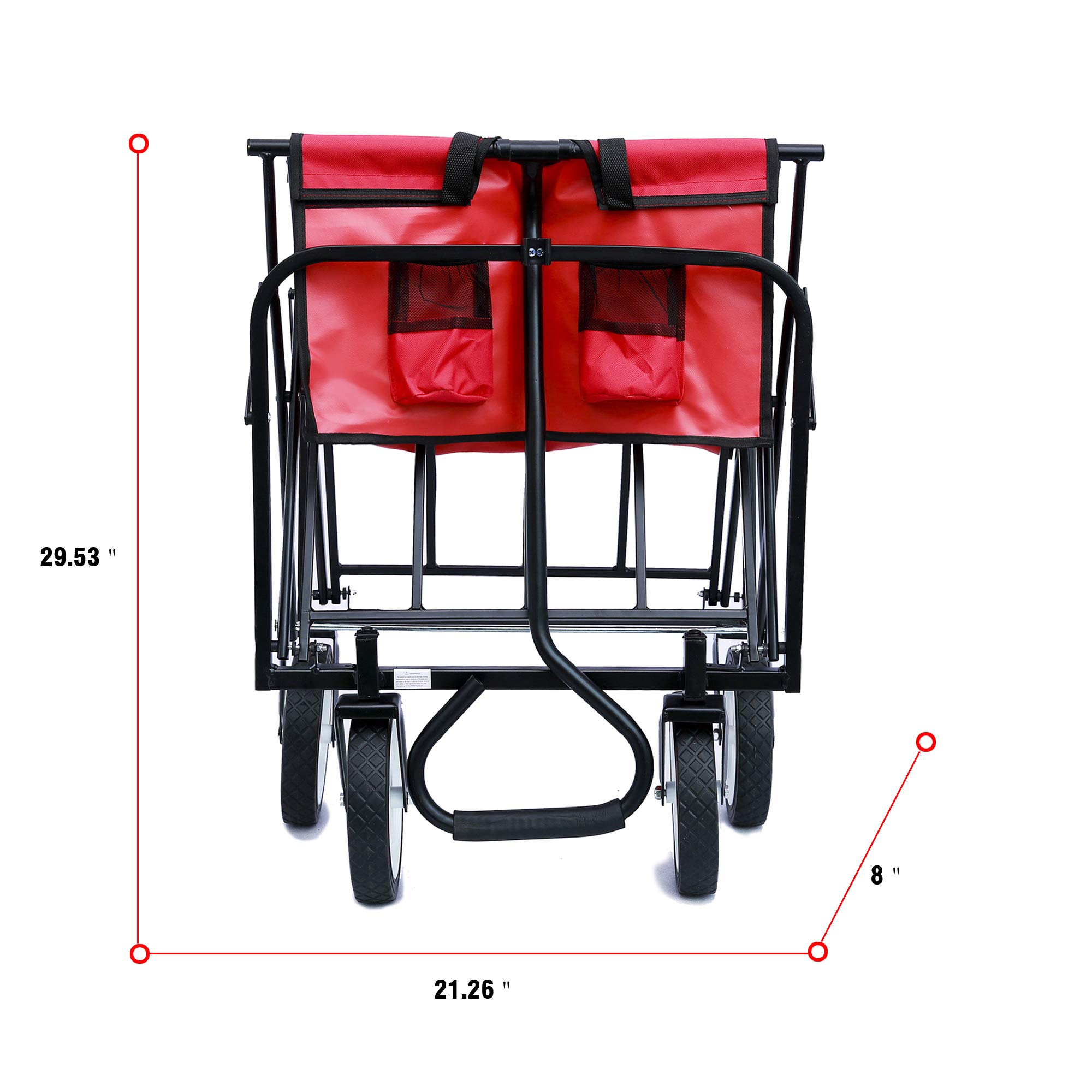 Folding Wagon, Garden Cart Heavy Duty Collapsible Folding All Terrain Utility Beach Garden Shopping, Utility Cart Collapsible (Red)
