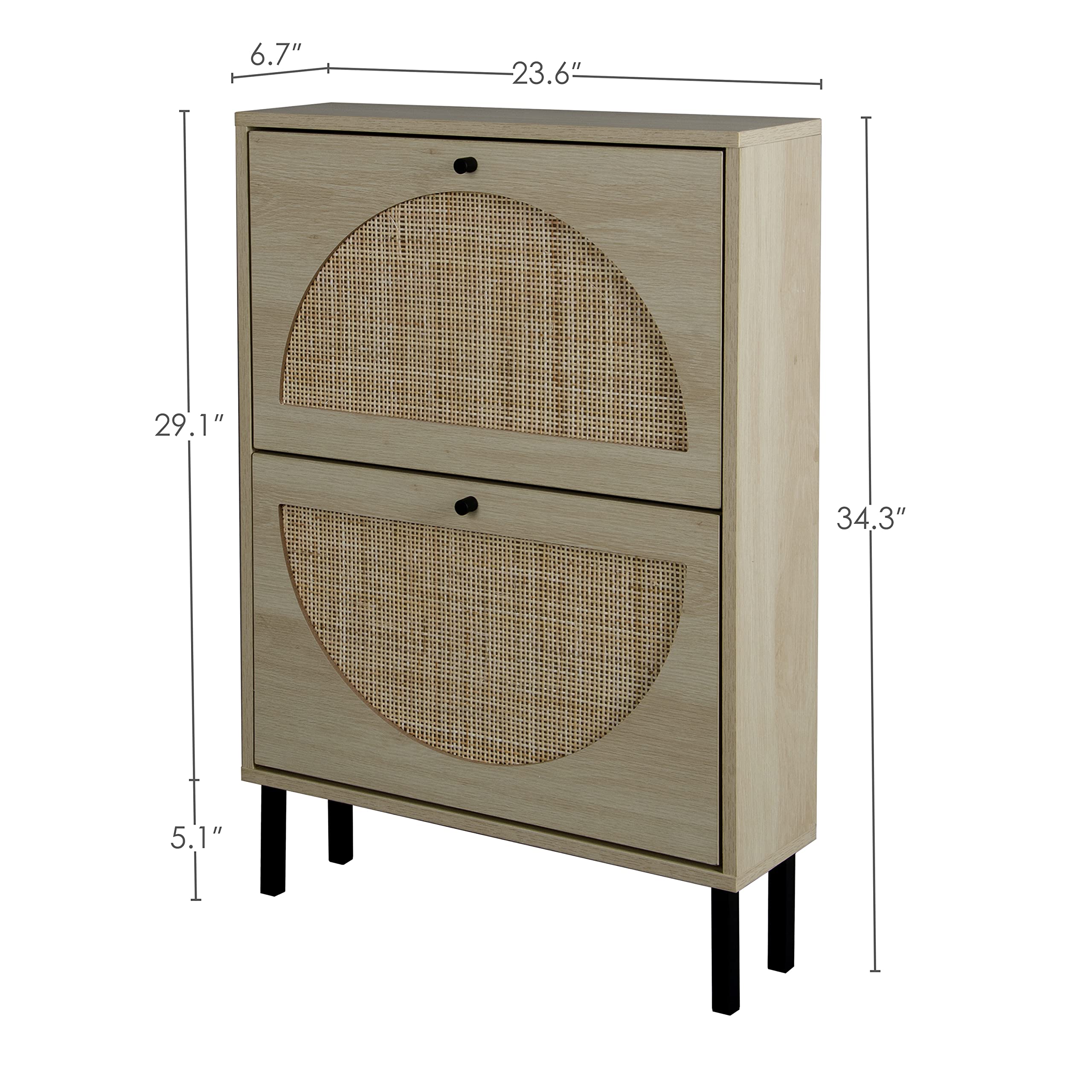 Yoluckea Rattan Shoe Storage Cabinet/Rack with 2 Flip Drawers for Entryway Modern Wooden Free Standing for Heels Slippers Hallway Bedroom Small Space(Natural)