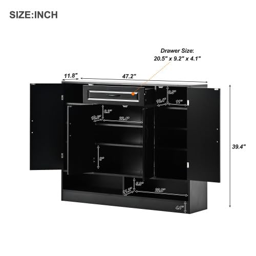 FridayParts Sleek and Modern Cabinet with Adjustable Shelves, Minimalist Shoe Storage Organizer with Sturdy Top Surface, Space-Saving Design Side Board for Various Sizes of Items, Black