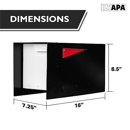Ilyapa Tab Design Mailbox, Black & White Powder Coated Steel Heavy Duty Curbside Welded Mailbox, All Weather Durable & Corrosion Resistant, Stainless Steel Hinges and Magnetic Door