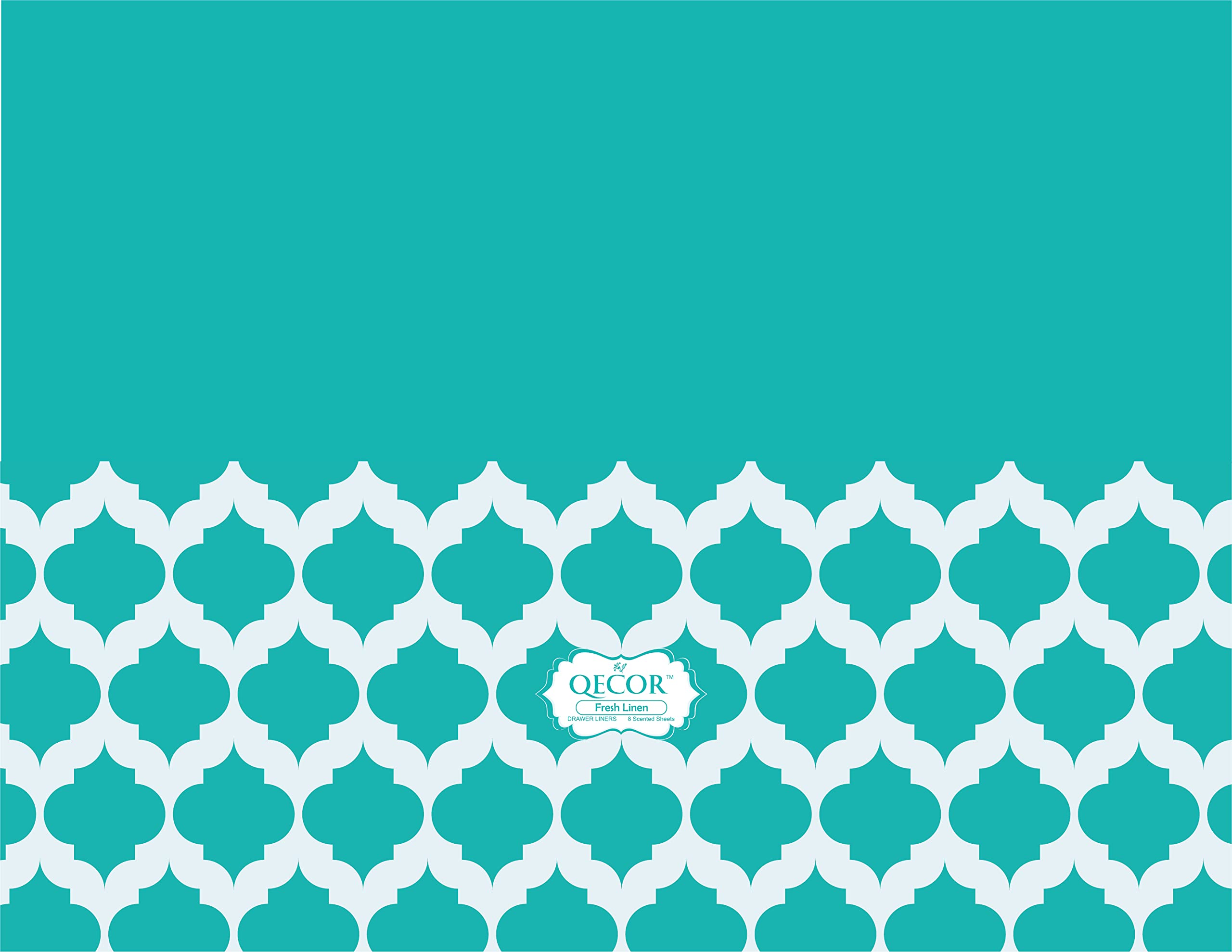 QECOR Eight (8) Large Tiffany Style Scented Drawer Liners and Shelf Liners 14 x 19½ Inch Sheets - Non-Adhesive Paper Sheets for Kitchen, Bathroom and Dresser Drawers (Fresh Linen)