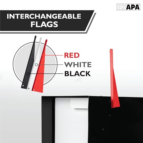 Ilyapa Tab Design Mailbox, Black & White Powder Coated Steel Heavy Duty Curbside Welded Mailbox, All Weather Durable & Corrosion Resistant, Stainless Steel Hinges and Magnetic Door