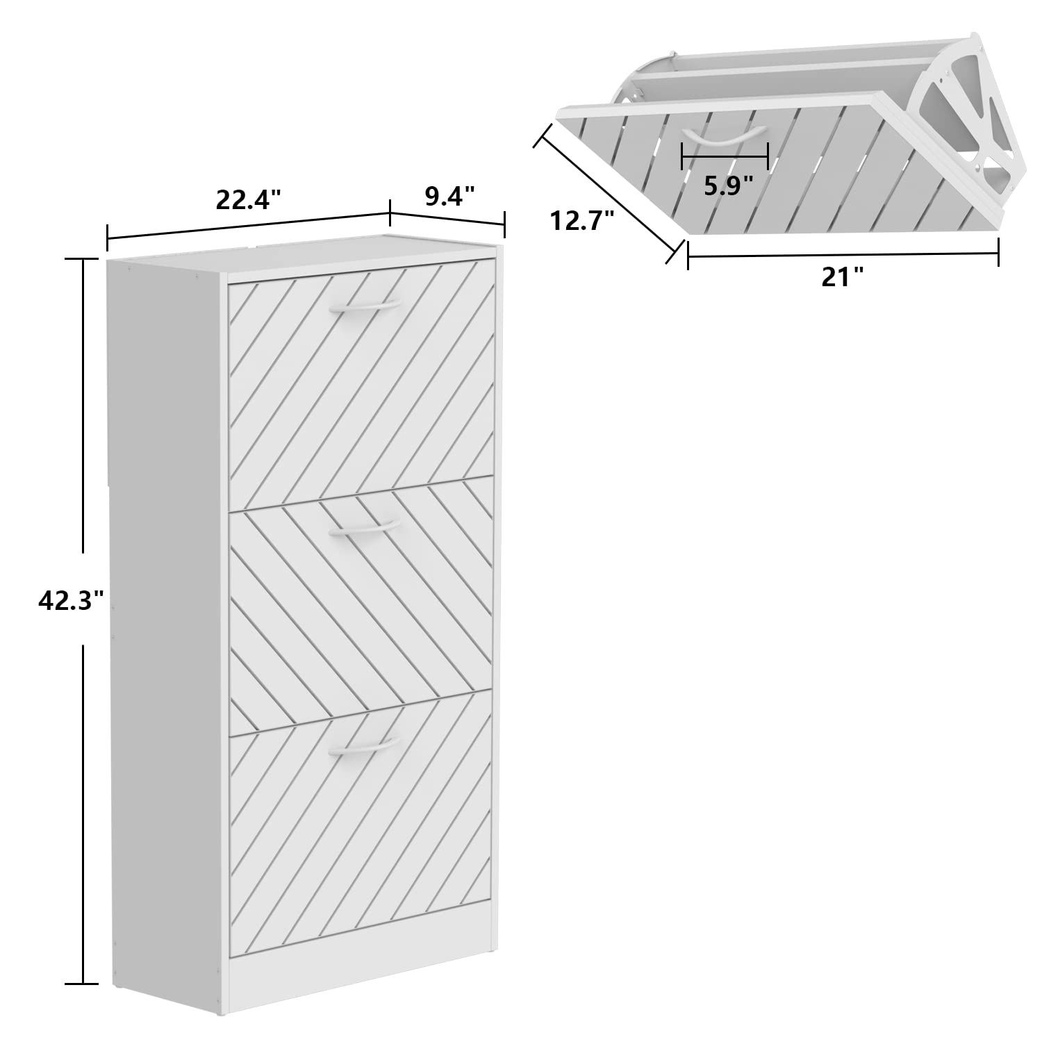 Hitow Shoe Storage Cabinet, Narrow Shoe Cabinet with 3 Drawers & Shutter Doors, Small Space Entryway Freestanding Shoe Rack with Adjustable Shelf, Natrual (22.4" W x 9.4" D x 42.3" H)