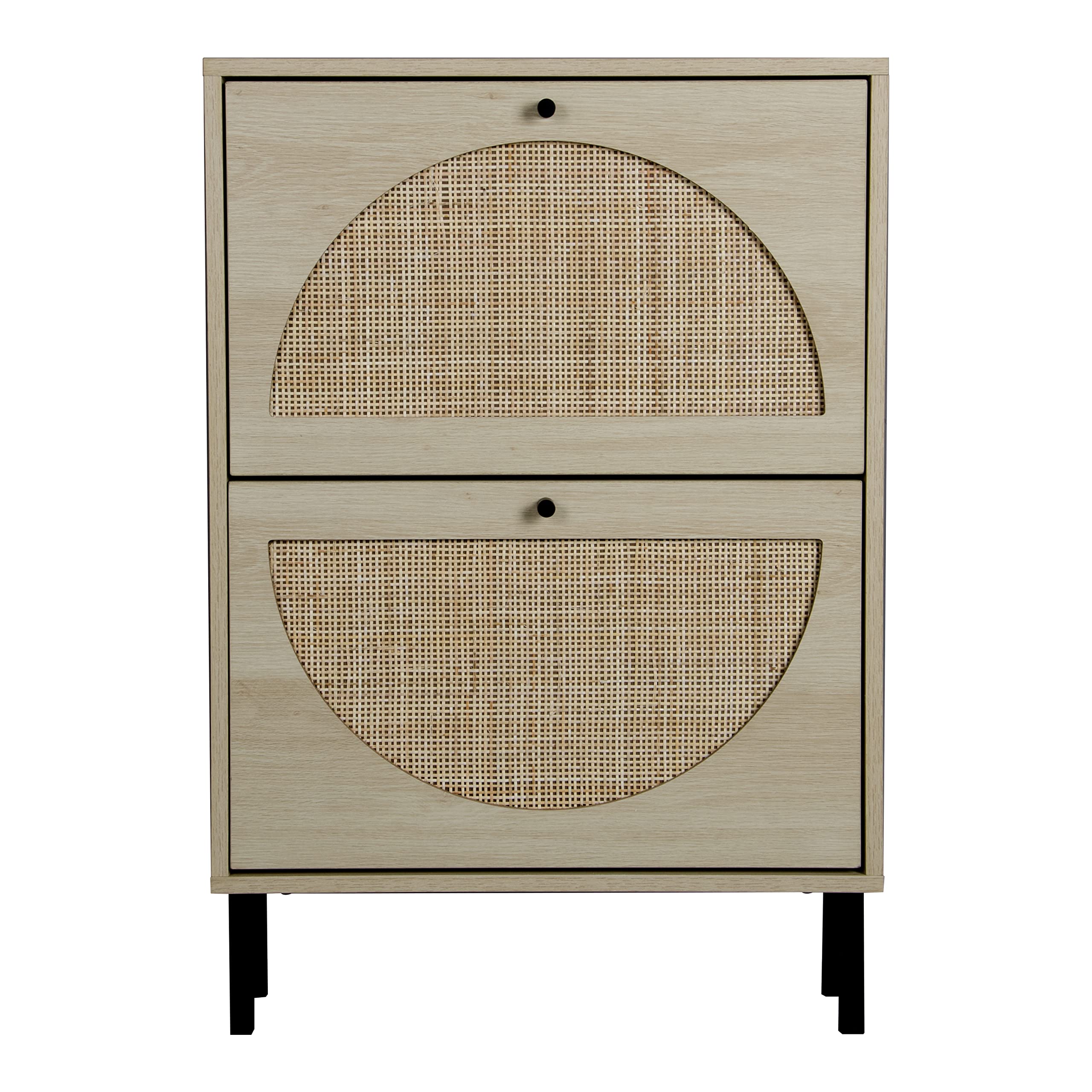 Yoluckea Rattan Shoe Storage Cabinet/Rack with 2 Flip Drawers for Entryway Modern Wooden Free Standing for Heels Slippers Hallway Bedroom Small Space(Natural)