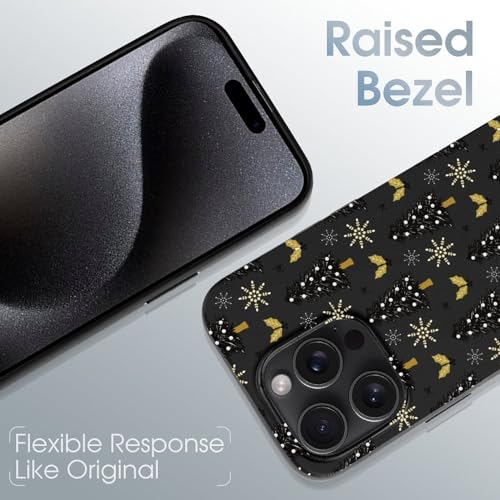 Niapessel Compatible with iPhone 15 Pro Max Case Christmas Tree Golden Black Print Shockproof Protective Phone Cases Slim Thin Cover TPU for Women Men Boys Girls