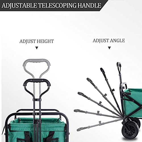 All Terrain Folding Beach Wagon with Canopy,Heavy Duty Collapsible Utility Wagon Transport Trolley,Outdoor Garden Wagon Portable Shopping Cart