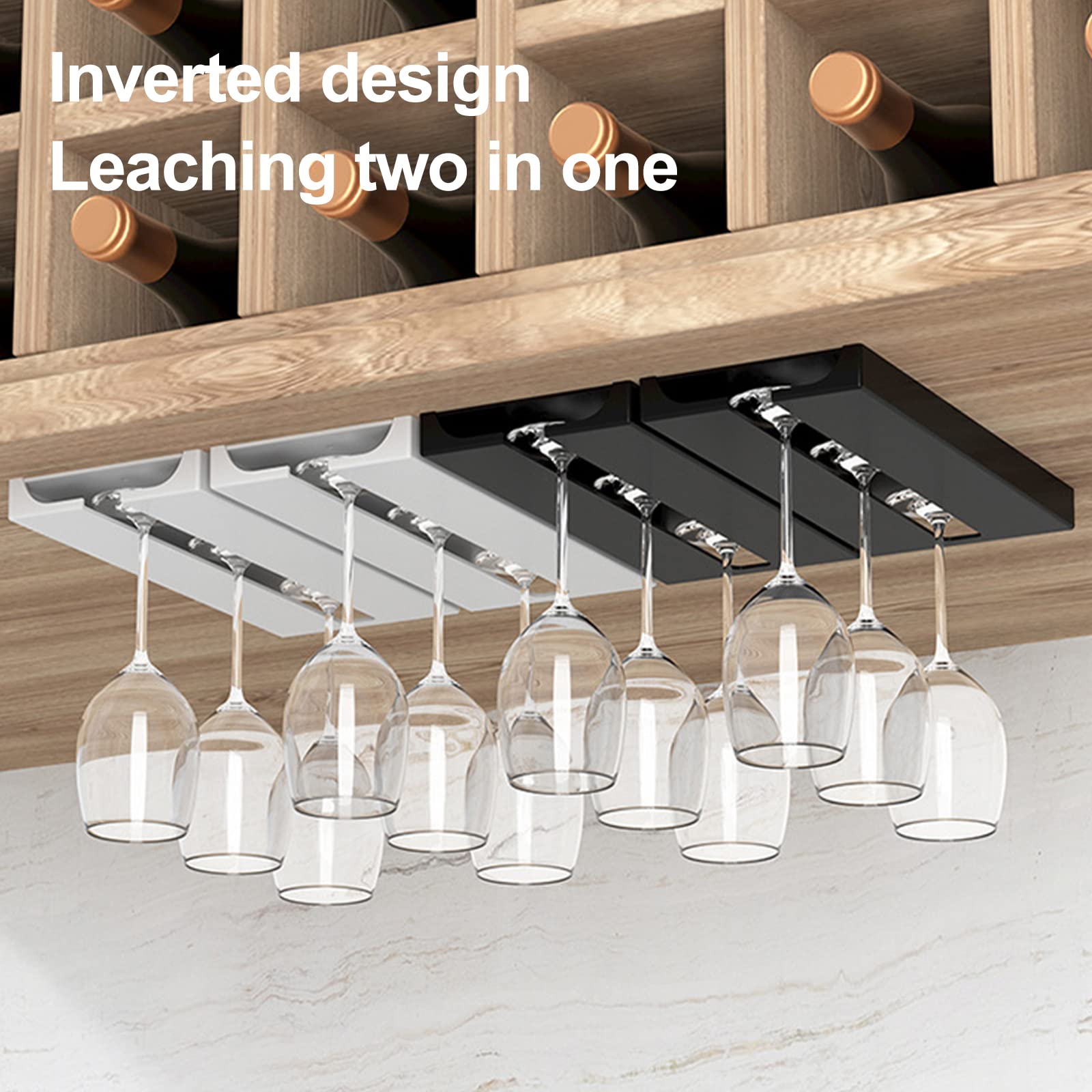 MEUMITY 2 PCS Under Cabinet Punch-free Plastic Wine Glass Holder,No Drilling Stemware Rack Glasses Storage Hanger Hanging Stemware Rack for Bar Cabinet Kitchen,White