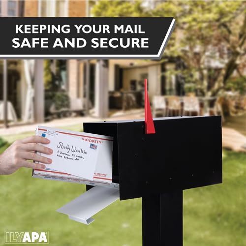 Ilyapa Tab Design Mailbox, Black & White Powder Coated Steel Heavy Duty Curbside Welded Mailbox, All Weather Durable & Corrosion Resistant, Stainless Steel Hinges and Magnetic Door