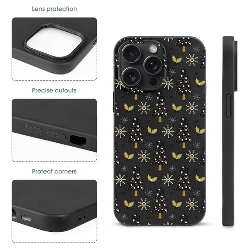 Niapessel Compatible with iPhone 15 Pro Max Case Christmas Tree Golden Black Print Shockproof Protective Phone Cases Slim Thin Cover TPU for Women Men Boys Girls