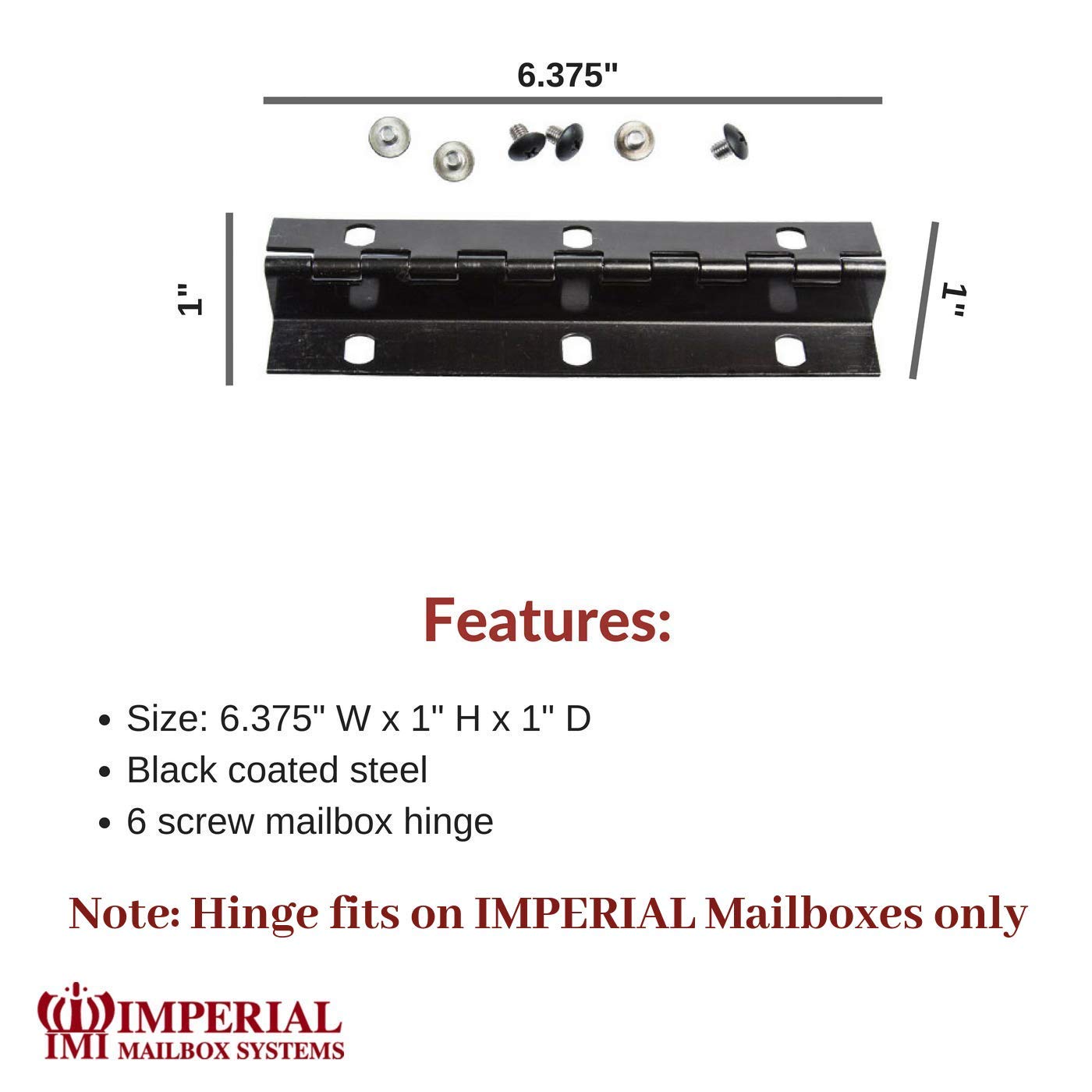 Imperial Mailbox Systems Door Hinge Size 6 Screw Holes Black (Small)