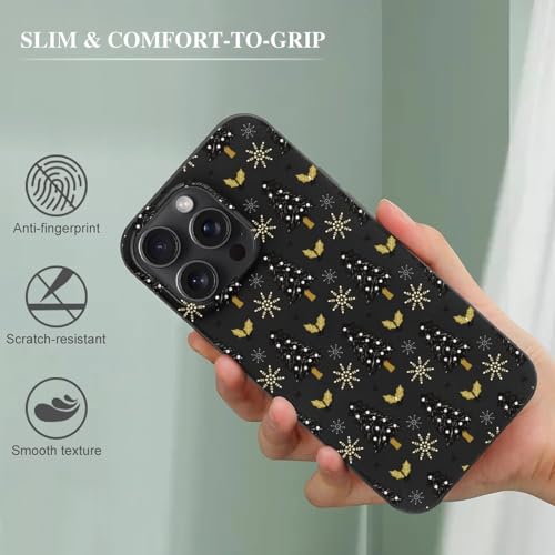 Niapessel Compatible with iPhone 15 Pro Max Case Christmas Tree Golden Black Print Shockproof Protective Phone Cases Slim Thin Cover TPU for Women Men Boys Girls