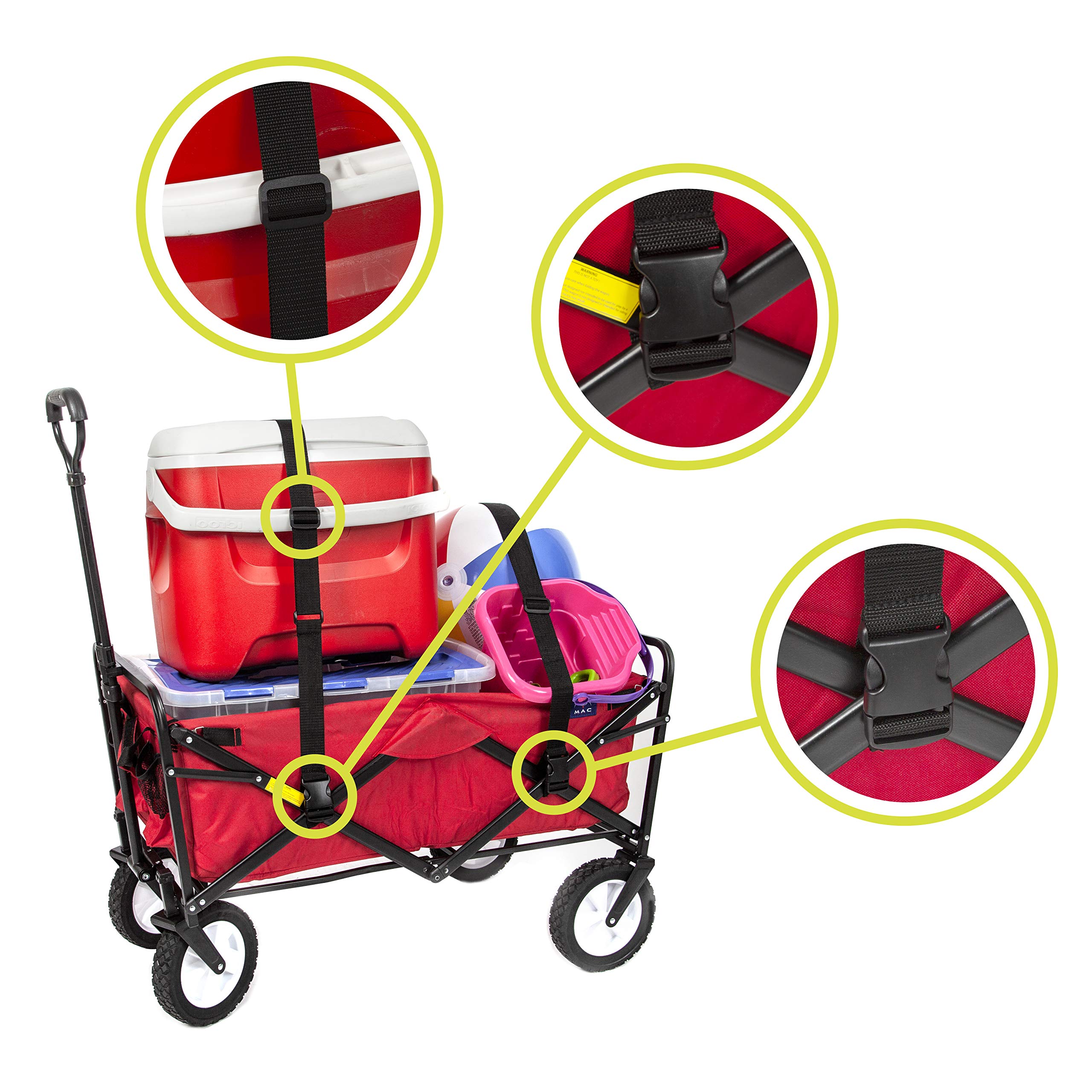 MacSports Universal Buckle Straps for Collapsible Folding Outdoor Utility Wagon, Adjustable Design, 1-Inch Belt Loading Tightening Straps (Black)