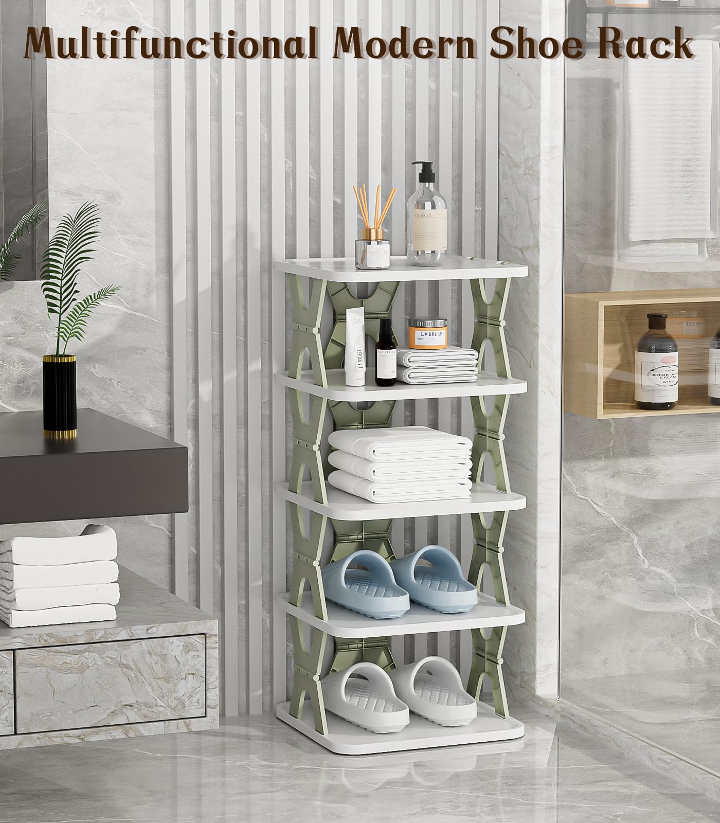 Dscabomlg Plastic 5-Tier Shoe Shelf - Foldable Shoe Storage - Modern Style - 5 Shelves - 3 lbs Capacity - Freestanding - Uniform Plastic Finish - 11.1" L x 1.1" W x 11.2" H - Unisex - Living Room