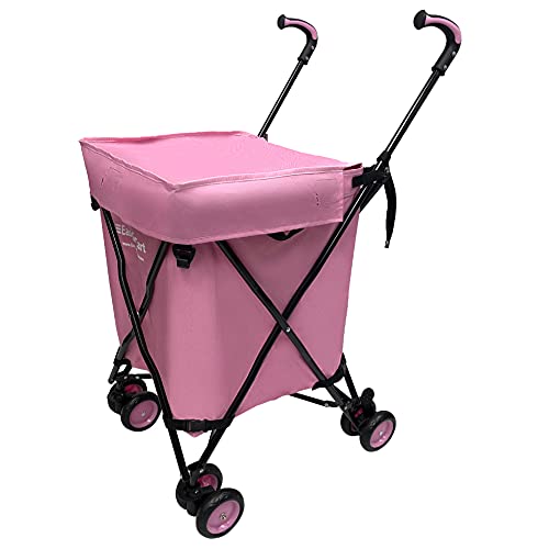 EasyGo Rolling Cart Folding Grocery Shopping Cart Laundry Bag with Wheels, Removable Canvas, 120lb Capacity, Basic Pink