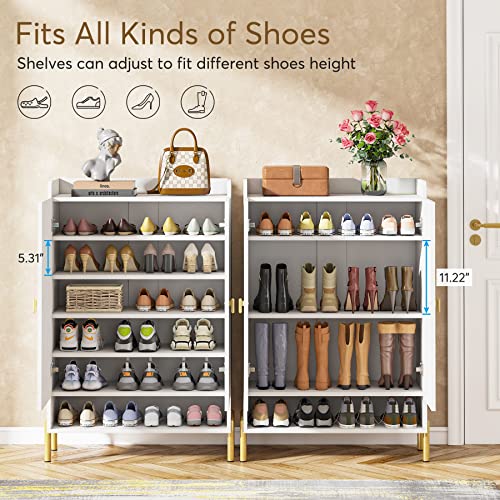 LITTLE TREE Shoe Cabinet for Entryway: 6-Tier Shoe Organizer Cabinet Narrow Slim, Freestanding Wood Shoe Rack with Doors Adjustable Shelves for Hallway, Closet, Living Room