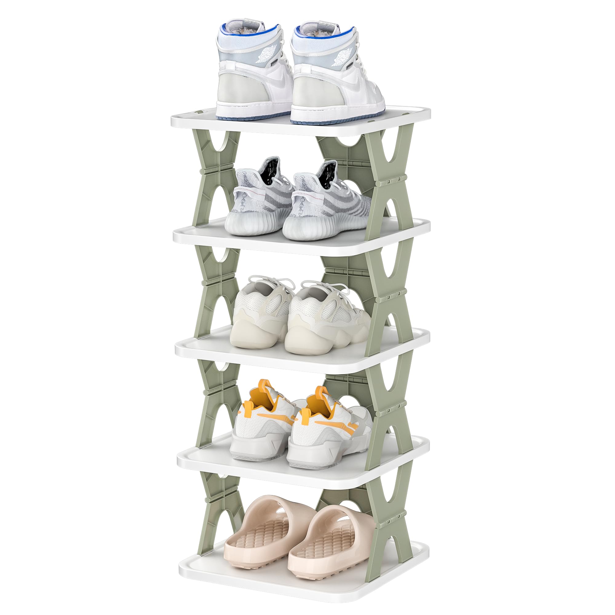 Dscabomlg Plastic 5-Tier Shoe Shelf - Foldable Shoe Storage - Modern Style - 5 Shelves - 3 lbs Capacity - Freestanding - Uniform Plastic Finish - 11.1" L x 1.1" W x 11.2" H - Unisex - Living Room